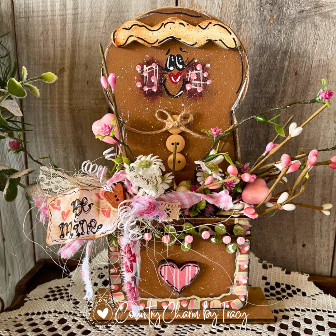 Valentine Gingie Girl “Be Mine” Prim Pocket Shelf Sitter – Country ...