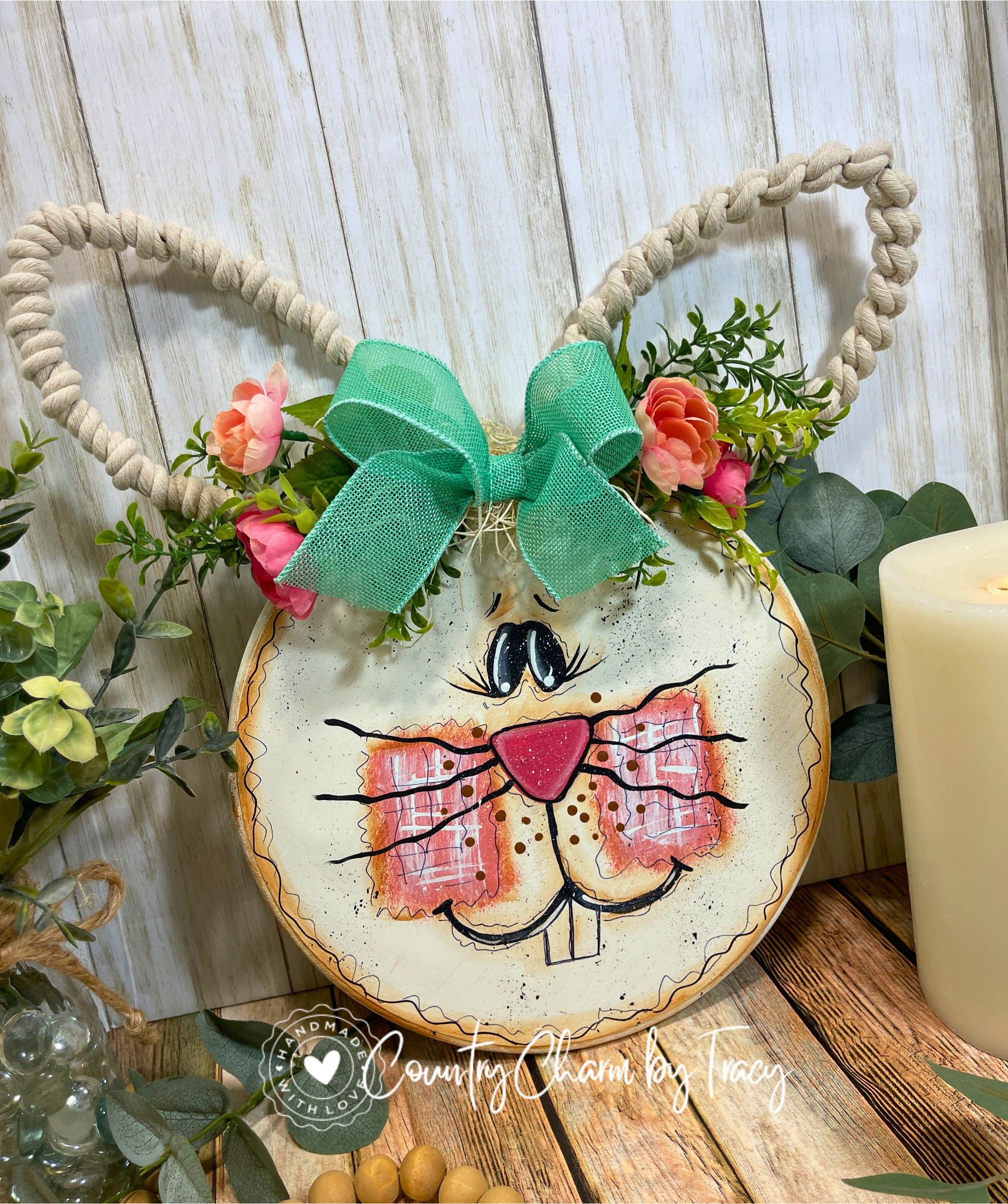Whimsical Wood Bunny Door Hanger – Country Charm by Tracy